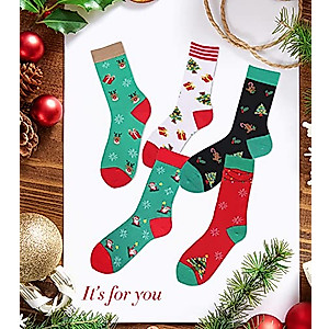Velivn 6 Pairs Christmas Socks for Men Women Boys Girls, Funny Novelty Unisex Cozy Cotton Crew Socks Set for Xmas Holiday Gifts