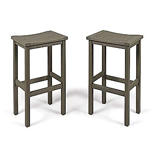 Set of 2 Gray Contemporary Outdoor Bar Stools 30"