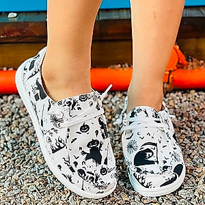 Halloween Decorations Womens Slip on Walking Shoes,Fashion Halloween Pumpkin Print Canvas Low Top Sneakers,Slip on Flats Walking Loafers Shoes Casual Comfortable Canvas Sneakers for Women Girl Party