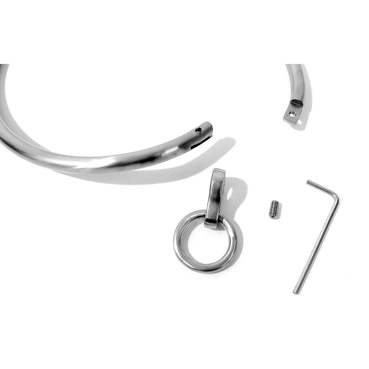 Cuffstore 17" Locking Eternity Collar Satin Stainless Curved Neck Choker Collar w/Ring