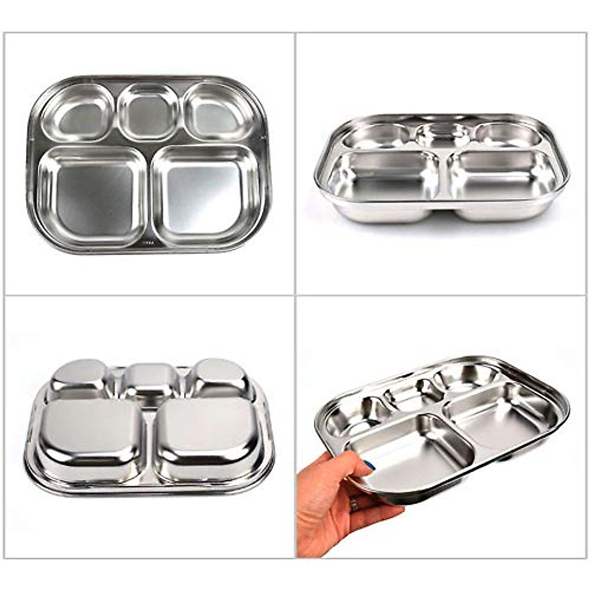 Stainless Steel Divided Tray Plate Diet Plate Diet Food Control Storage With Lock Lids