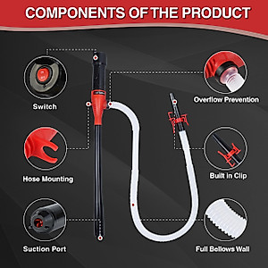 Portable Power Battery Pump, Water&Fuel Transfer Pump Up to 2.2 GPM, Battery Operated Siphon Liquid Extractor, 35.4 in Hose for Gasoline Diesel Oil Fish Tank