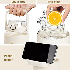 64oz Glass Water Bottles with Straw , Motivational Water Bottle with Silicone Sleeve & Double Drinking Lid Handle, Leakproof & BPA Free Reusable Clear Glass Water Jug with Double Drinking Lids (White)