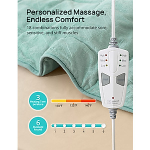 EVAJOY Weighted Heating Pad with 2 Massager, XL 12 x 24'' Electric Massaging Heating Pad for Back Pain Relief, 3 Heat Levels, 6 Vibration Massage Settings, 18 Relaxing Combinations (12 x 24'') Green