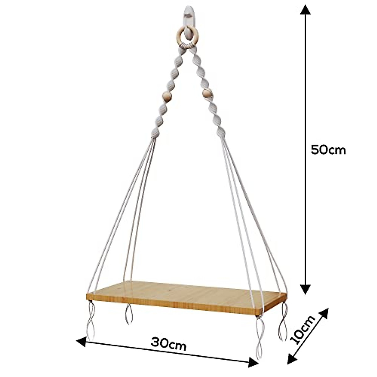 MACOLOGY Macrame Wall Decor-Boho Decor-2 Pack of Shelves with Ivy Plants-Boho Wall Decor-Hanging Shelves for Wall-Room Decor-Wood Shelving-Chic Aesthetic-Wall Shelves for Plants-Bohemian Shelves