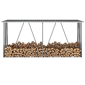 vidaXL Log Storage Shed, Log Holder with Roof, Log Storage Shed, Firewood Rack for Backyard Garden Patio Porch, Brown Galvanized Steel 129.9"
