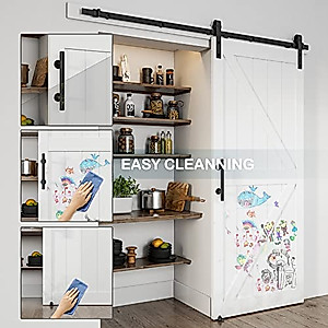 ALAMEDADT 36'' x84'' Sliding Barn Door Kit with 6.6 Ft Barn Door Hardware Kit, MDF, Solid Core, Combined with Handle and Floor Guide-Assembly Required-Include Installation Manual, K Shape, White