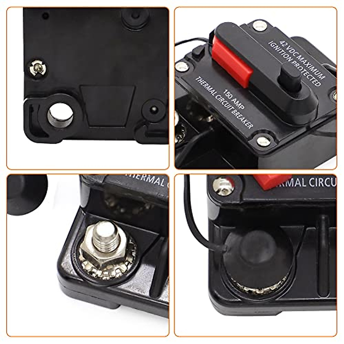 Motoparty 150 Amp Circuit Breaker Switches with Manual Reset Fuse Inverter for Car Marine Trolling Motors Boat ATV DC 12V -42V Waterproof Current Overload Protection(150 A)