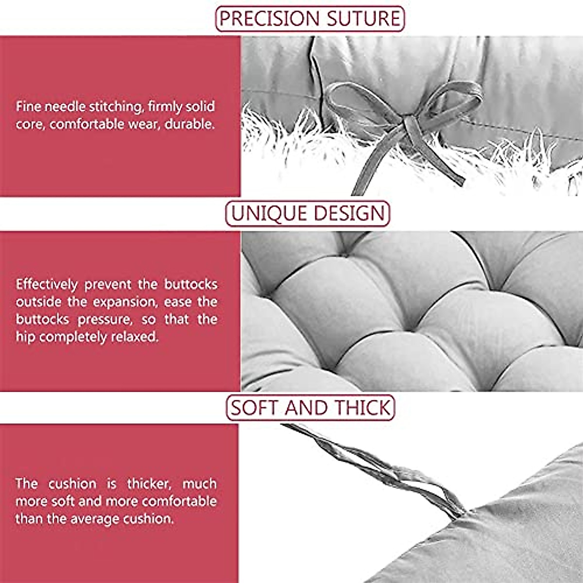 Sun Lounger Chair Cushions, Sundlight Patio Cushions Chaise Outdoor Mattress Garden Recliner Quilted Thick Padded Seat Cushion Reclining Chair Rocking with Ties (Grey, 155x48x8cm/61x18.89x3.14inch)