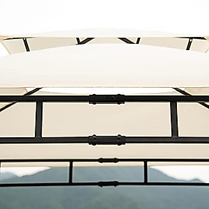 Morhome 12ft.lx4.3ft.w Iron Double Tiered Backyard Patio BBQ Grill Gazebo with Bar Counters Beige Modern Contemporary Polyester
