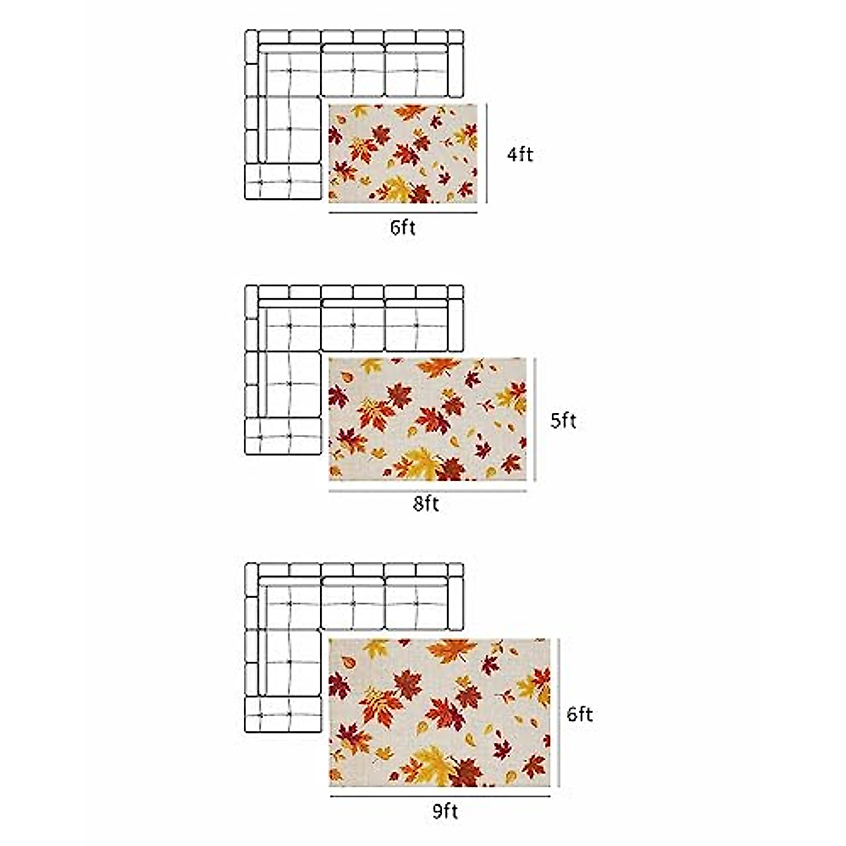 Autumn Maple Leaf Indoor/Outdoor Rug Mat Fall Thanksgiving Day Outside Carpet RV Camping Area Rugs with Rubber Backing for Living Room/Backyard Floor Decor Falling Leaves Seamless on Linen,4x6ft