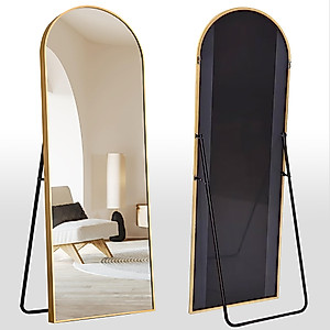 DESBING Arched Full Length Mirror, 64”x21” Floor Length Mirror with Metal Frame, Gold Full Body Mirror for Bedroom Living Room, Free Standing or Wall Mounted or Leaning Against Wall Body Mirror
