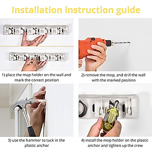 Mop and Broom Holder, Wall Mounted Organizer, Garage Storage Rack & Garden Tool Organizer, 5 Slots with 6 Hooks Kitchen, Garage and Laundry