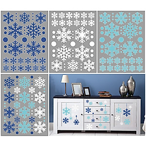 Whaline 4 Sheets Snowflake Rub on Transfers 16 x 12 Inch Winter Christmas Snowflake Transfer Stickers Xmas Blue White Furniture Decals for Crafts Wood Fabric Journal Envelope Scrapbook