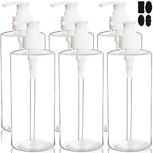 Youngever 6 Pack Clear Plastic Pump Bottles 16 Ounce, Empty Pump Bottles for Shampoo, Pump Bottles Bottles for Cleaning Solutions