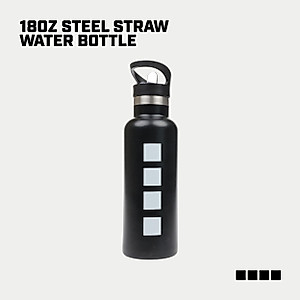 Capelli Sport Water Bottle Stainless Steel, Insulated Thermos Water Bottle with Plastic Straw Cap, Black