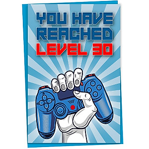 30th Birthday Card, You Have Reached Level 30, Greeting Card for Thirty Year Old Gamer Birthday Gift for Adult Son or Daughter, For Him Her Grandson Granddaughter, Blue
