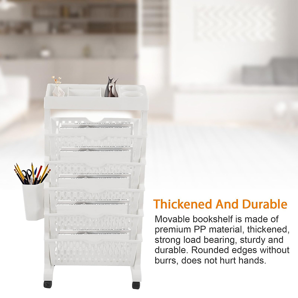 VBESTLIFE 6 Tier Rolling Utility Cart, Mobile Storage Bookshelf with Universal Wheel, Movable Storage Book Shelves for Office Kitchen Classroom (White)