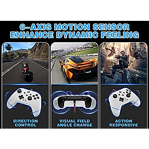 2 Pack Wired Controller Compatible with Xbox One S/X, Xbox Series X/S Windows 10/11 PC Gaming Controller with Audio Jack & Volume Button/Turbo/Macro/Motion Control & Dual Shock (White+Green)