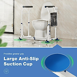 GreenChief Toilet Safety Frame 350lbs, Stand Alone Toilet Rails, Adjustable Handrails Fit Most Toilets, Medical Toilet Seat Frame for Elderly Handicap Disabled, 4 Large Suction Cups