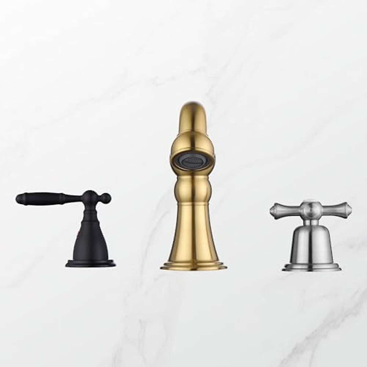 RKF Faucet- Replacement Classic Cross Knobs Handles with Valve Faucet Accessory Faucet Parts Faucet Kit Brushed Nickel W033