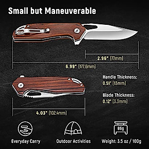 KEXMO Pocket Knife for Men - 2.96'' Ultra Sharp D2 Blade Rosewood Handle Folding Pocket Knife with Clip - Small EDC Wood Knife for Tactical Survival Camping Hunting Gift for Men Dad Husband Women