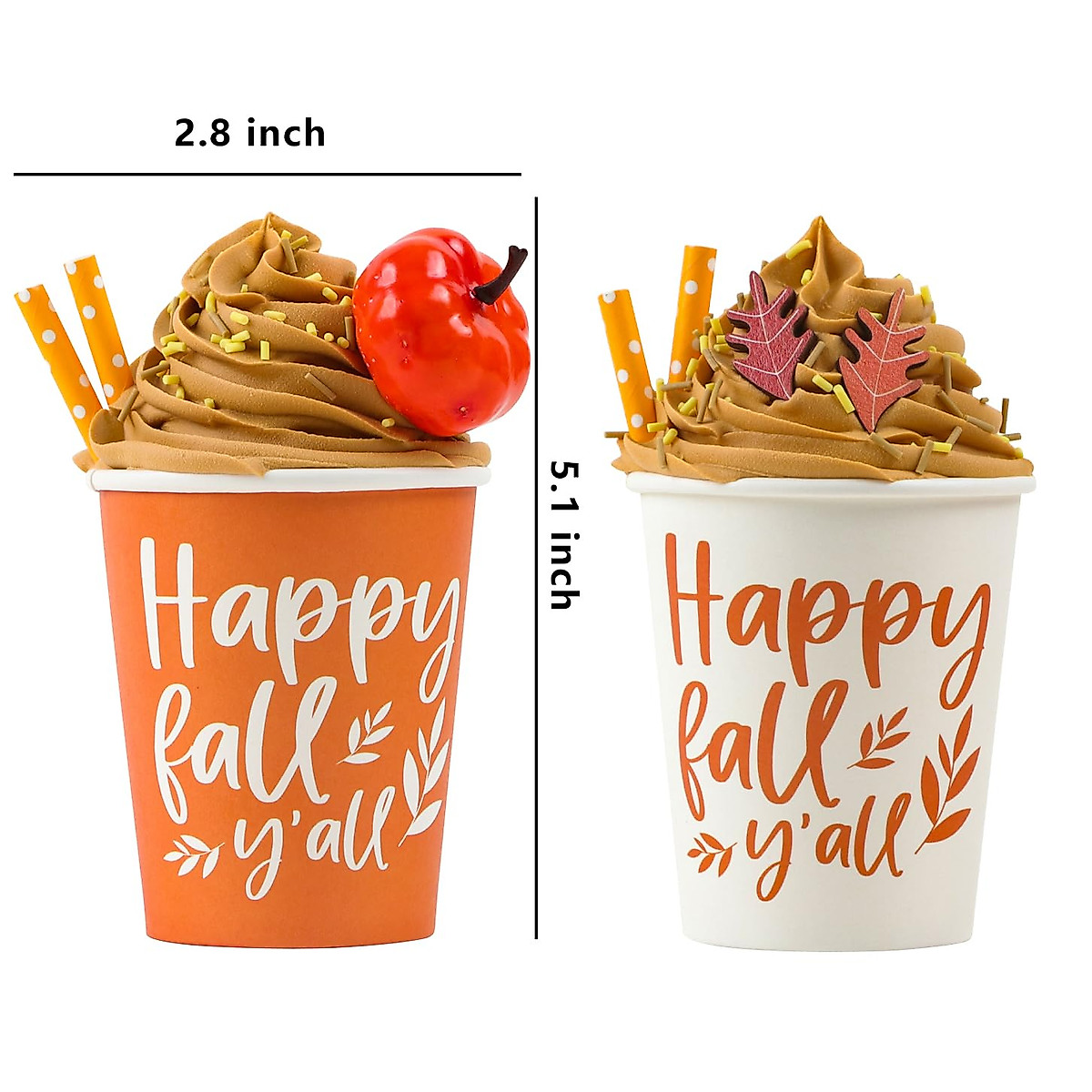 Fall Decor-2 Packs Mini Pumpkin Spice Latte Cups with Faux Whipped Cream -Fall Decorations for Home Table-Fall Tiered Tray Decor-Happy Fall Y'all for Gifts