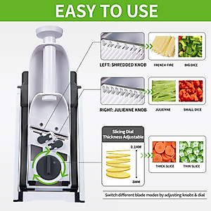 QieCai Safe Mandoline Vegetable Chopper With Container for Kitchen, Professional, More with 30+ Presets & Thickness Adjuster, Faster Food Slicer Gadgets for Onion,Potato - Gray