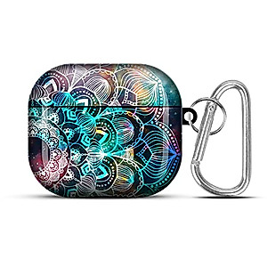 HIDAHE Airpods 3 Case, Airpods 3 Skin, Cute Apple Airpods 3 Case, Luxury Hard Design Protective Airpods 3 Case for Girls Women with Keychain Compatible with Apple AirPods 3 2021 Release, Mandala
