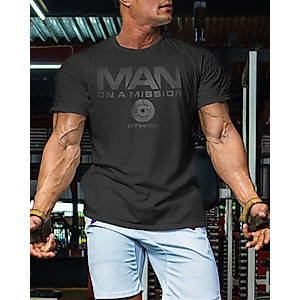 Man on Mission Workout Shirts for Men, Motivational Gym Funny Lifting T-Shirts (Man on Mission Black, SM)