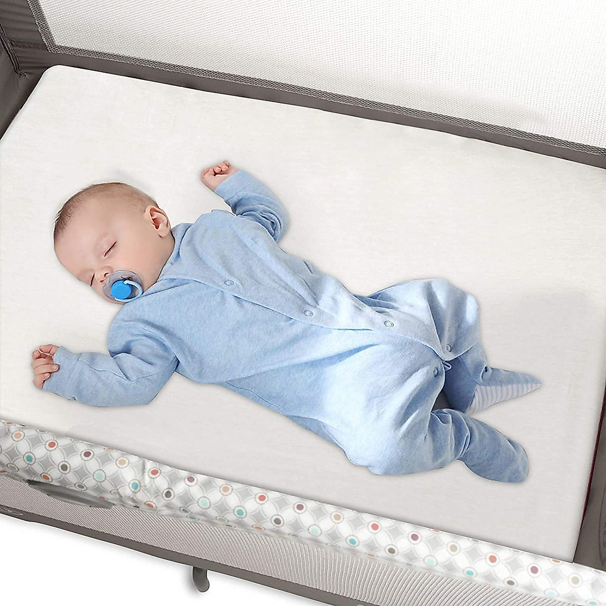 Pack and Play Sheets 27"x 39" Compatible with Graco, Dream on Me Pack N Play, Cotton Mini Crib Sheets 2 Pack, Stretchy Playard Crib Fitted Sheet for Baby Girl Boy, White