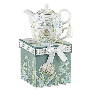 5.8" Porcelain Tea For One, Blue Hydrangea