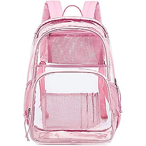MIRLEWAIY Lightweight durable See Through Book Bag Stadium Approved Schoolbag Heavy Duty Mesh school Backpack with Inner Compartment, Pink