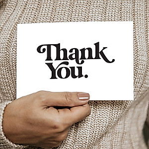 Two Poodle Press 20 Boho Wedding Black and White Classic Thank You Cards with Kraft Envelopes - Modern Bohemian Wedding or Baby Shower - Bell