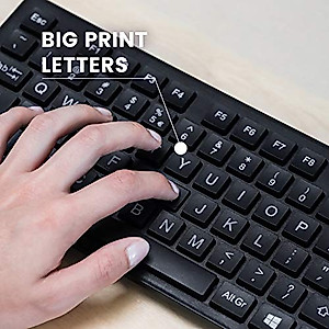 Perixx PERIBOARD-117 Wired USB Keyboard with Standard US Layout and Chiclet Big Print Keys, Black