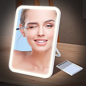 Beautrayn Makeup Mirror with Light, Touch Screen Vanity with 3X Mirror, USB Rechargeable 3 Color Lighting Modes, Adjustable Metal Stand 90° Rotation, Hanging Bathroom for Shower, Travel