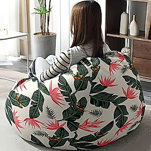 Lukery Bean Bag Chair for Adults (No Filler), 3D Tropical Plants Bean Bag Cover, Stuffed Animal Storage Bean Bag Chairs for Kids, Comfy Bean Bags Cotton Beanbag (S/27.6x31.5'',Strelitzia)