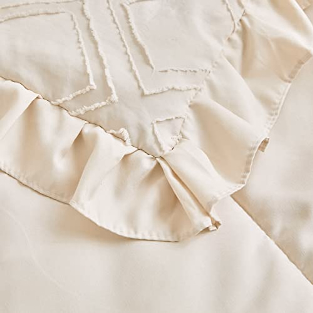 Tufted Ruffle Crib Bedding Set 3 Pieces Baby Boho Quilted Comforter with Fitted Sheet and Bed Skirt - Cute Ruffled Shabby Chic Baby Bedding Soft Blanket Design Cream White