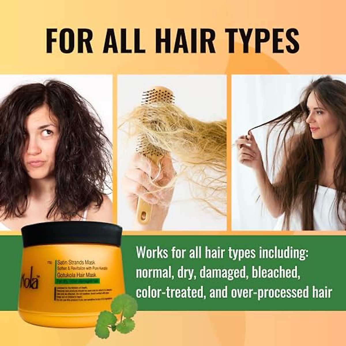 Gotukola Satin Strands Mask for Dry, Color Damaged Hair – Deep Conditioner Hair Treatment Softens Dry Hair, Repairs Damage, & Revitalizes Scalp – Gotu Kola Herb, Essential Oils, & Keratin Hair Mask