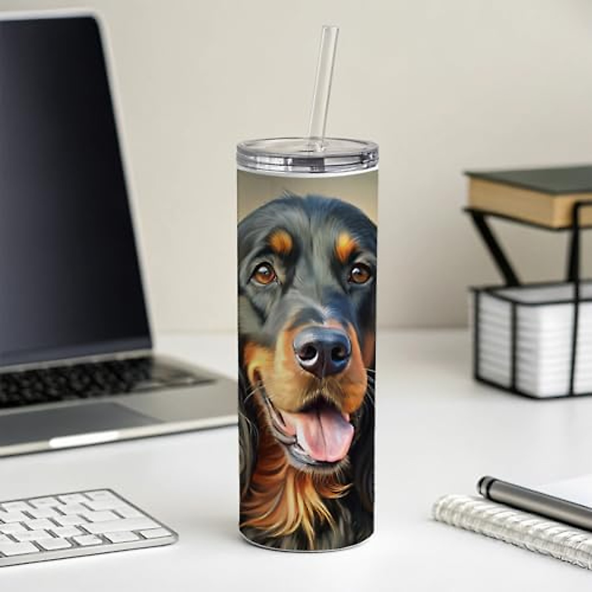 Gordon Setter Dog Illustration Skinny Tumbler 20oz with Straw Insulated Water Bottle Gift