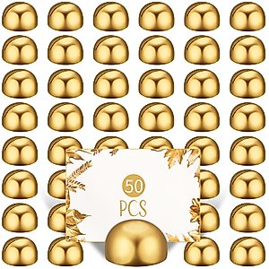Geyoga 50 Pcs Gold Table Number Holder Round Table Number Stands Modern Place Card Holders Table Number Clips Table Number Holders for Wedding Reception Anniversary Birthday Party Banquet