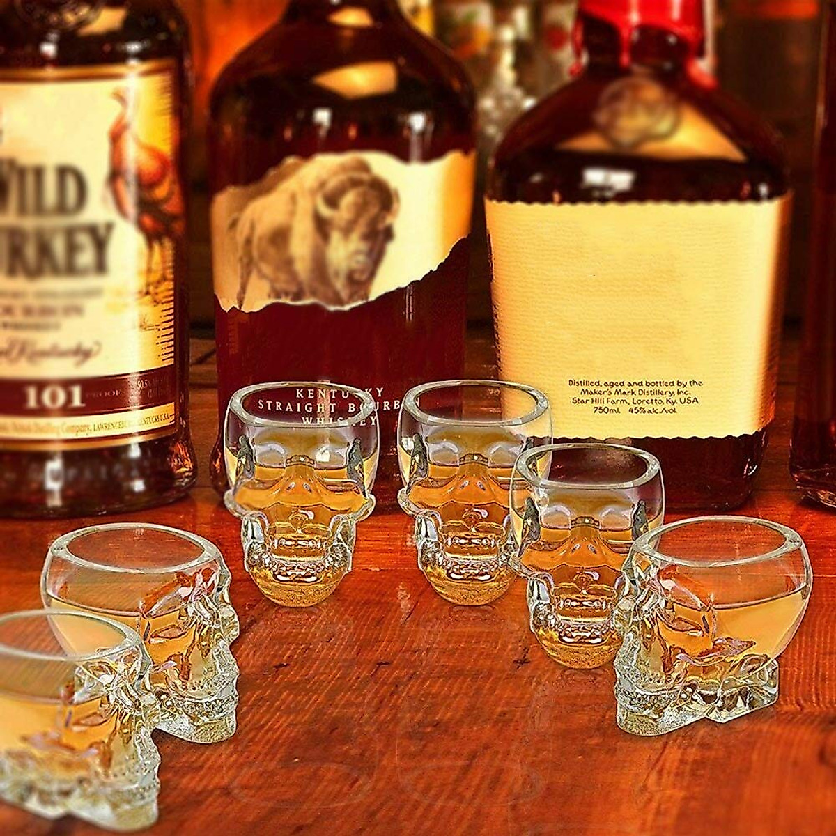 Ochine 3D Skull Shot Glasses Crystal Skeleton Cup Halloween Drinkware, 4 Glasses, 2.5 oz