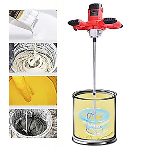 Portable Concrete Mixer 110V 2100W Electric Handheld 6 Gears for Thinset Cement Plaster Grout Paint Mud Mixing with 23.6" Stirring Rod (Red)