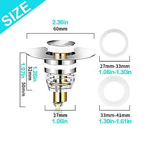 2 Pack Metal Universal Bathroom Sink Stopper,Basin Pop Up Bathroom Drain Stopper Wash Basin Bounce Drain Filter,for 1.06"~1.61" Bathroom Sink,Sink Drain Strainer Cover,Kitchen Drain Plug (2 PCS)