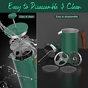 IKAPE French Press Coffee Maker, 34 OZ 304 Stainless Steel Espresso Coffee & Tea Maker with 4 Level Filtration System(Green)