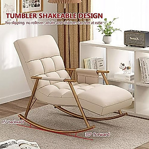 DSEWTEZXI Modern Comfortable Upholstered Rocking Chair,Patio Rocking Chair with Side Pockets,Modern Lounge Chair for Balcony, Outdoor Rocking Chair with armrests,Adjustable backrest Height.