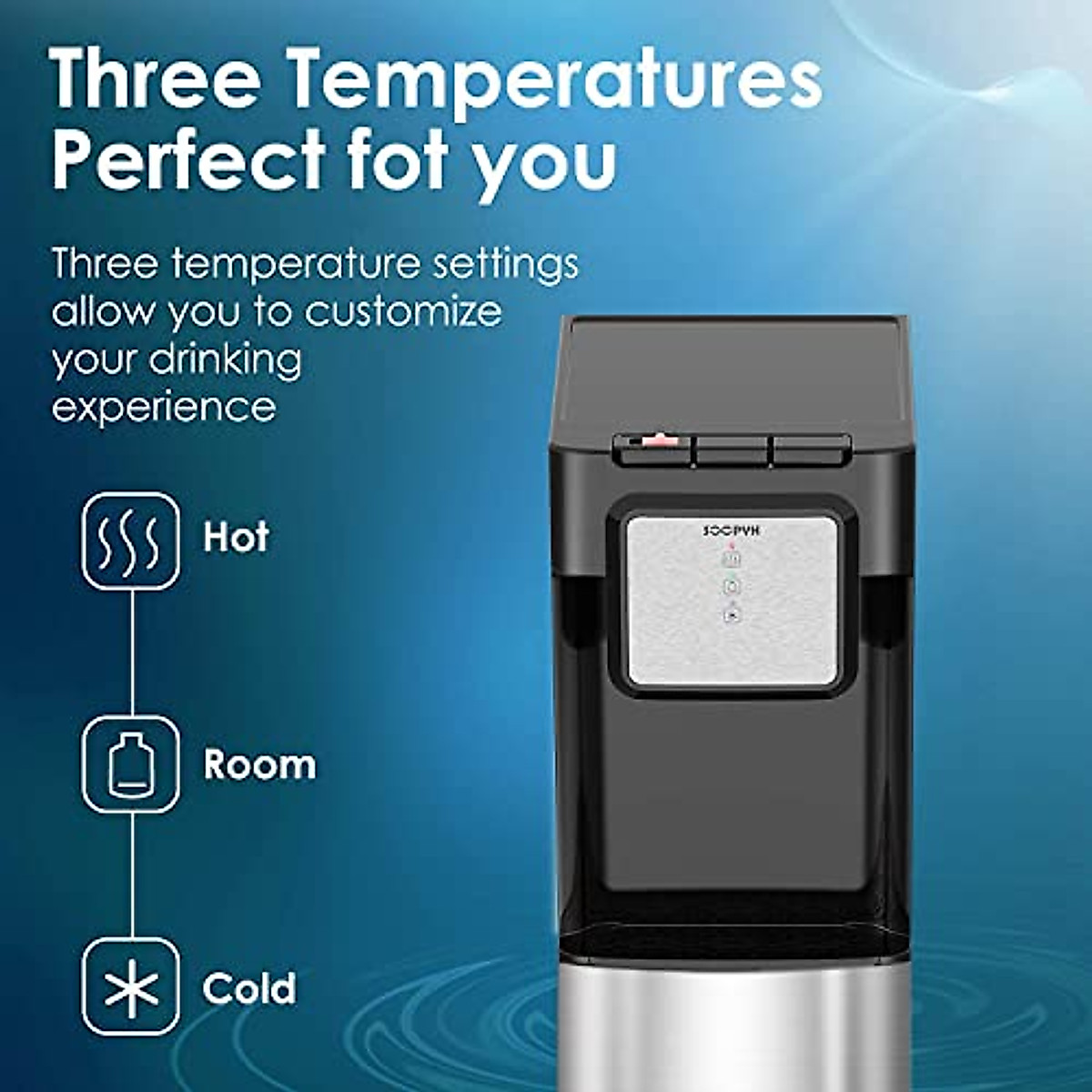 SOOPYK Bottom Loading Water Dispenser for 5 Gallon Bottle - Self Cleaning - 3 Temperature Settings - Child Safety Lock