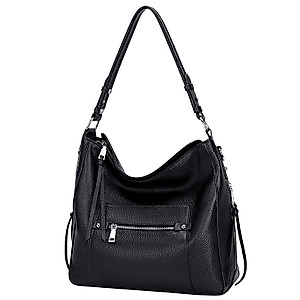 Over Earth Hobo Purses and Handbags for Women Genuine Leather Shoulder Bag Crossbody Purse(O171E Black)