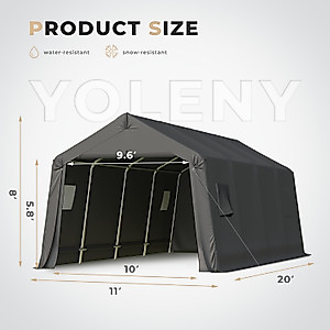 MELLCOM 10 x 20 FT Heavy Duty Carport, Portable Garage with All-Steel Metal Frame & Vents, Anti-Snow Car Canopy Outdoor Storage Shelter shed for Car, Truck, Boat