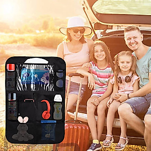 Ecurfu Backseat Car Organizer, Back Seat Protectors Kick Mats, Car Storage Bag with iPad Tablet Holder + 9 Storage Pockets for Kids Toddlers, Travel Accessories (1PC)